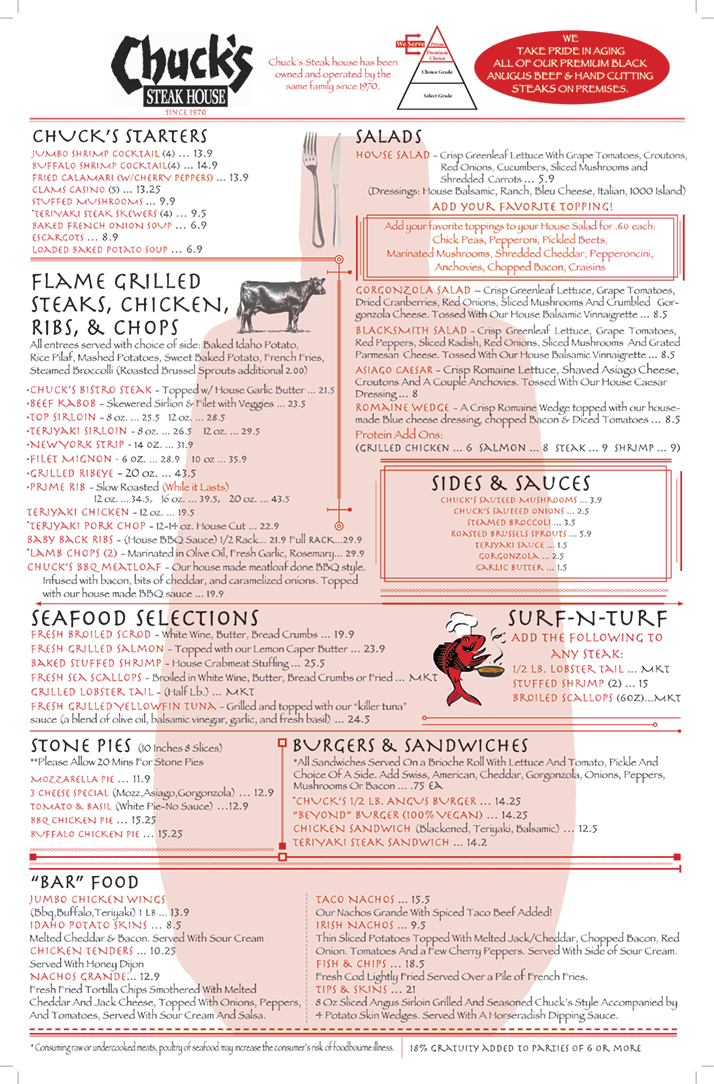 Menu - Chuck's Steak House